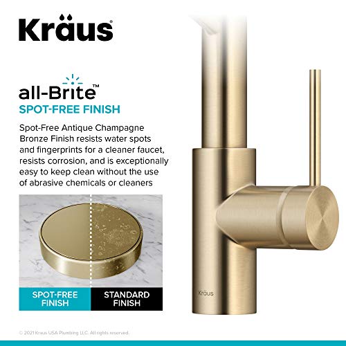 KRAUS Oletto Commercial Style Single Handle Pull Down Kitchen Faucet with QuickDock Top Mount Installation Assembly in Spot Free Antique Champagne Bronze, KPF-2631SFACB