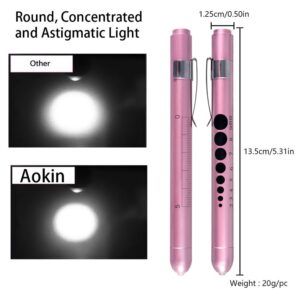 Aokin Medical Pen Lights for Nurse Doctor, Reusable LED Medical Penlight Flashlight with Pupil Gauge and Ruler, White Light, Rose Gold