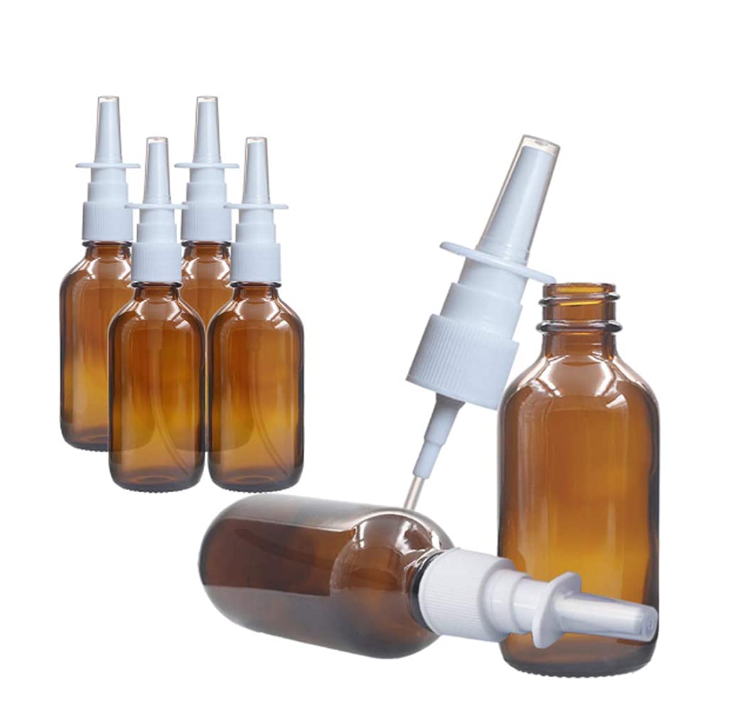 XINGZI 6PCS 1Oz 30ML Empty Refillable Amber Glass Nasal Spray Bottles Sprayers Pump Cleanser Container For Cosmetic Saline Nasal Sprays Wash Dispensing