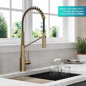 KRAUS Oletto Commercial Style Single Handle Pull Down Kitchen Faucet with QuickDock Top Mount Installation Assembly in Spot Free Antique Champagne Bronze, KPF-2631SFACB