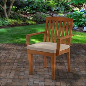 National Outdoor Living Eucalyptus Wood Outdoor Patio Dining Armchair with Beige Cushion