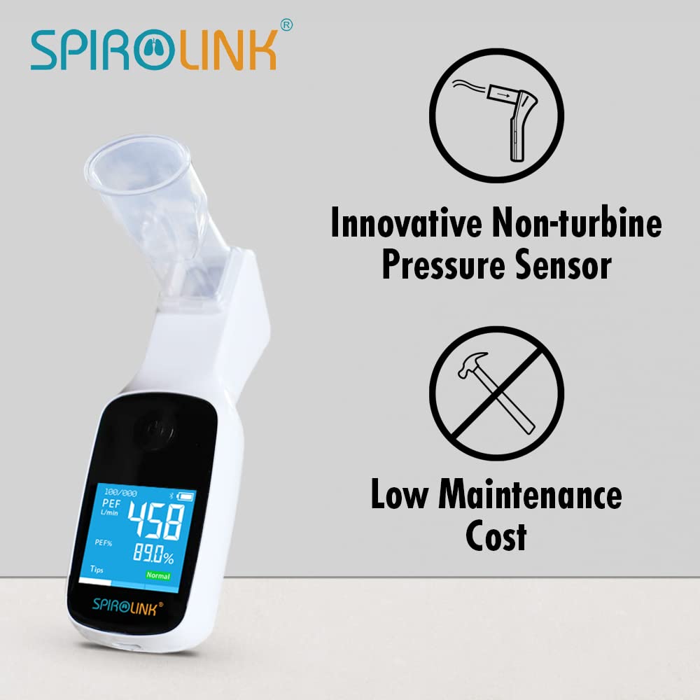 CMI Health SpiroLink | Smart Peak Flow Meter | Portable Pulmonary Function Test, Pocket Spirometer | Long Lifespan, Durable | for Asthma, COPD, Musicians, Smokers, Athletes, and More