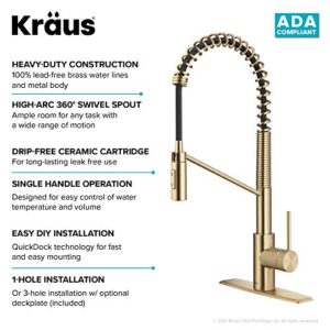 KRAUS Oletto Commercial Style Single Handle Pull Down Kitchen Faucet with QuickDock Top Mount Installation Assembly in Spot Free Antique Champagne Bronze, KPF-2631SFACB