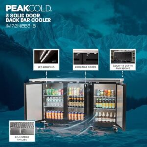 PEAKCOLD 3 Door Commercial Back Bar Cooler - Beer Fridge - Under Counter Refrigerator; 72" W