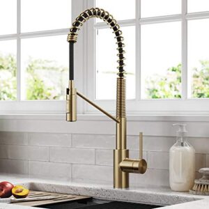 KRAUS Oletto Commercial Style Single Handle Pull Down Kitchen Faucet with QuickDock Top Mount Installation Assembly in Spot Free Antique Champagne Bronze, KPF-2631SFACB