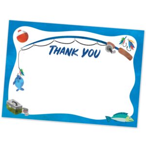 Old Blue Door Invites Fishing Thank You Cards (20 Count with Envelopes) - Fishing Birthday Thanks for Kids and Adults