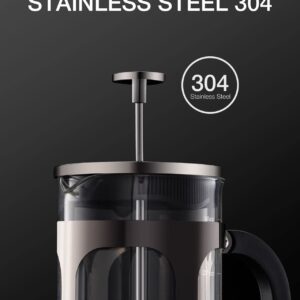 BAYKA 34 Ounce 1 Liter French Press Coffee Maker, Heat Resistant Thickened Borosilicate Glass Stainless Steel Coffee Press, Cold Brew Coffee Pot Tea Press for Kitchen Travel Camping, Dark Pewter