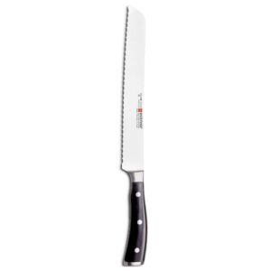 wüsthof classic ikon 9" double serrated bread knife, black