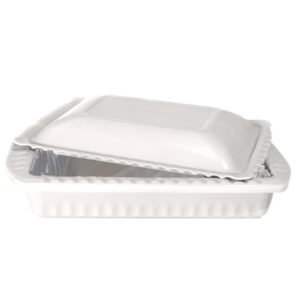 foil decor foil pan holder with lid, 9x13x2 foil pan carrier w/heat resistant handles, foil pan supporter w/lid, includes 1 foil pan, made in the usa travel serving dish - white