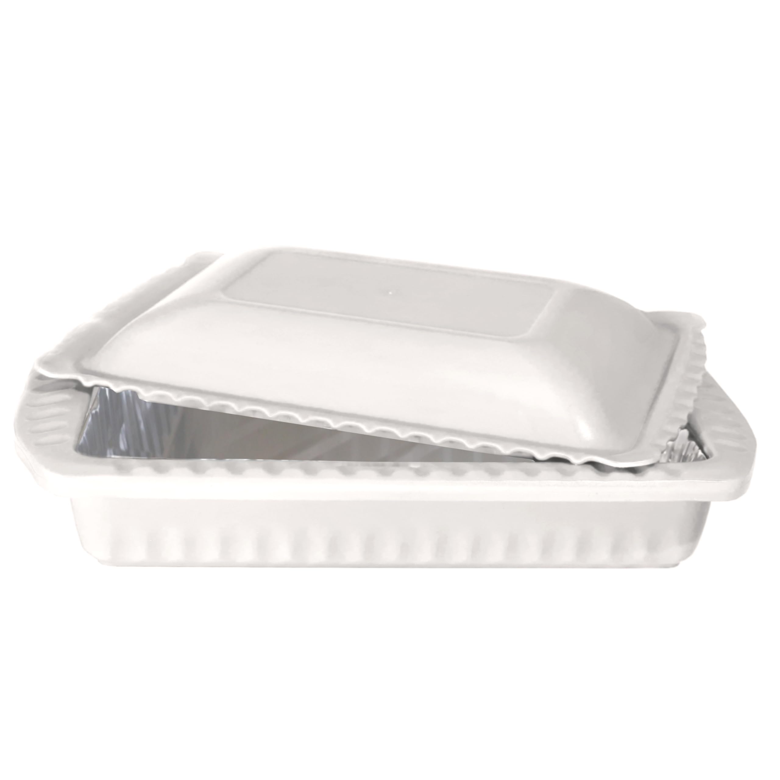 Foil Decor Foil Pan Holder with Lid, 9x13x2 Foil Pan Carrier w/Heat Resistant Handles, Foil Pan Supporter w/Lid, Includes 1 Foil Pan, Made in the USA Travel Serving Dish - White