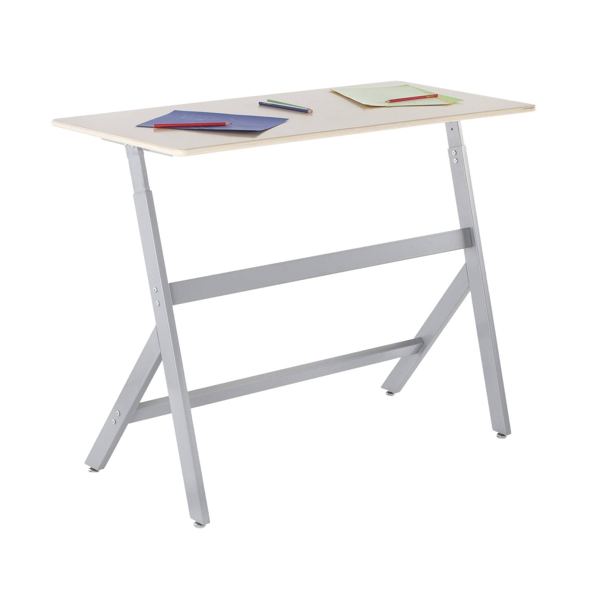 Guidecraft Standing Collaboration Desk for Kids and Adults: Adjustable Height Birch Plywood Table with Metal Legs for Home, Office, Classrooms and More