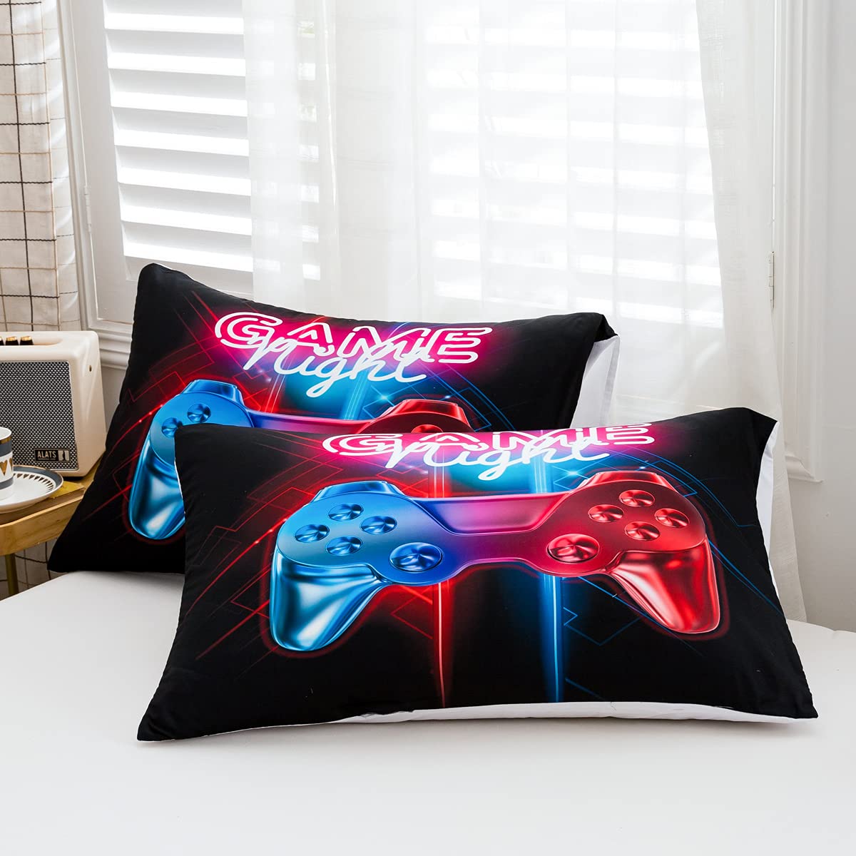 Gamer Bedding Set Full Size Gaming Comforter Cover Set for Boys Bedroom Kids Video Game Gamepad Duvet Cover Set Ultra Soft Teens Children Game Room Decor Bedspread Cover (No Comforter)