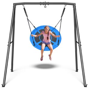 trekassy saucer swing with frame for kids outdoor, 440lbs swing set with heavy duty metal swing stand for backyard, outdoor kids play equipment