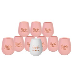 set of 10 bachelorette party silicone wine cups white bride & rose gold bride tribe cups, bridesmaid wedding gift party favors