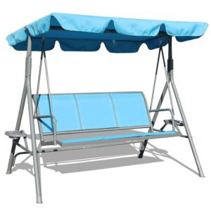 goldsun garden porch swing hammock swing chair bench for patio, garden,backyard, balcony with adjustable canopy,for two or three people (blue)