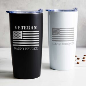 Lifetime Creations Engraved Personalized Veteran Tumbler 20 oz (Black) with American Flag - Custom Veteran Gift for Veterans Day Event, Insulated Stainless Steel Coffee Travel Mug