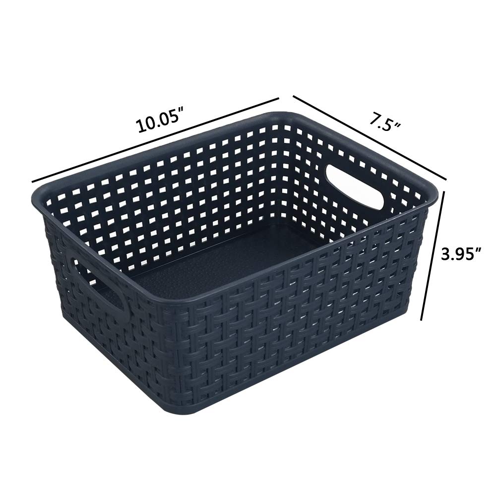 Sandmovie Plastic Weave Storage Baskets for Kitchen Bathroom, Navy Blue, 6 Packs