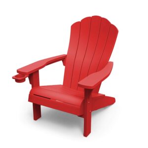 Keter Outdoor Patio Garden Deck Furniture Resin Adirondack Chair with Built-in Cup Holder (Red)