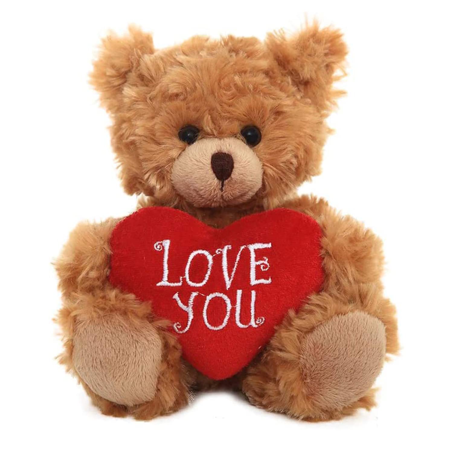 Made By Aliens Plush Stuffed Animal Mocha Heart Bear – Love You Bears- Toy for Kids & Adults Valentine's Day - Embroidered Heart Pillow (6 inch, Brown Love You)