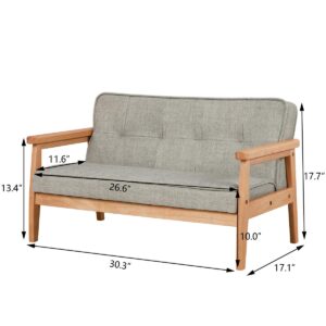 Yoonnie room Double Seater Kid Sofa Chair, Kid Couch with Solid Wood Arm and Linen Pattern PVC for Kids Rest (Light Grey)