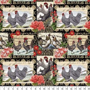 farm roosters cotton fabric by the yard, precut 1 yard pieces