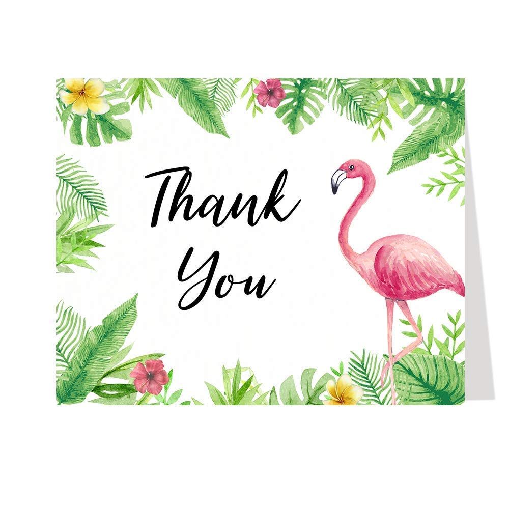 The Invite Lady Flamingo Thank You Cards Let's Flamingle Notes Folded Cards Baby Bridal Wedding Shower Birthday Graduation Retirement Cards Tropical Leaves Flowers Printed Blank Inside (24 Count)