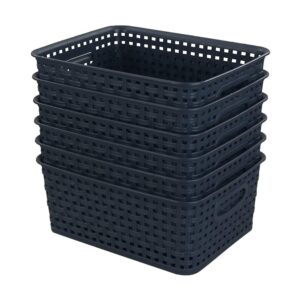 sandmovie plastic weave storage baskets for kitchen bathroom, navy blue, 6 packs