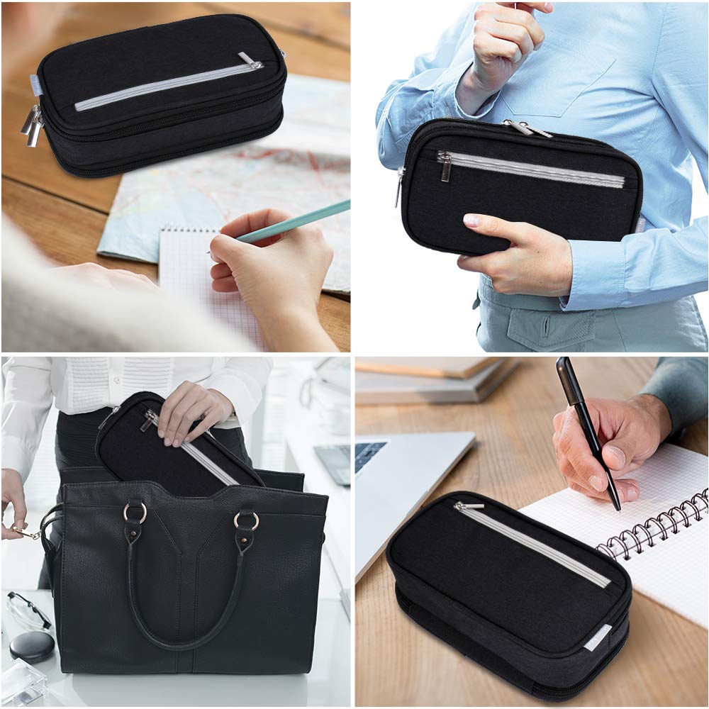 Chelory Big Pencil Case Large Capacity Pencil Bag Pouch 3 Multi Comparments High Storage Pen Holder Marker Holder Portable Office Stationery Organizer Supplies Makeup Cosmetic Bag Men Women (Black)