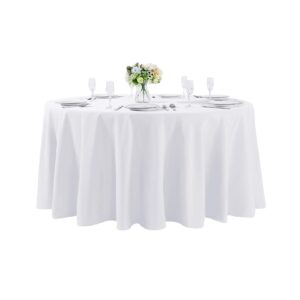 120 inch round tablecloth washable polyester table cloth decorative table cover for wedding party dining banquet (120 inch,white)