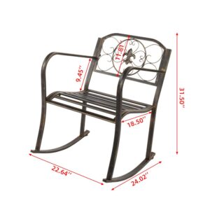 EBLSE Elegant Wrought Iron Porch Rocking Chair Outdoor Garden Single Iron Art Vintage Rocking Chairs (Black)