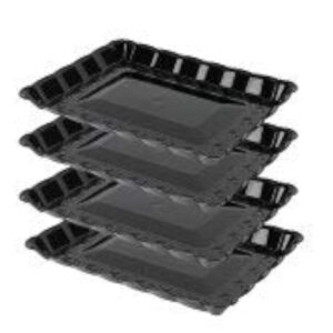 plasticpro plastic serving trays - serving platters rectangle 9x13 disposable party dish (4, black)