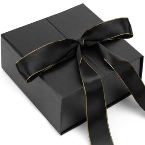 johouse black gift box with lid, 8x8x3.5 inches favor boxes with ribbon and magnetic closure, weddings, christmas goodie boxes, birthday gift packging