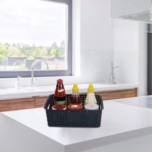 Sandmovie Plastic Weave Storage Baskets for Kitchen Bathroom, Navy Blue, 6 Packs