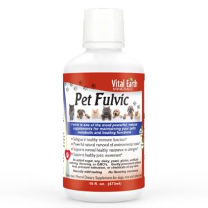 vital earth minerals pet fulvic – 70+ trace minerals for pet health, joint supplement, allergy relief for cats, dogs & farm animals, 16 oz