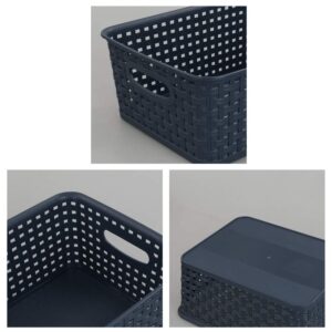 Sandmovie Plastic Weave Storage Baskets for Kitchen Bathroom, Navy Blue, 6 Packs