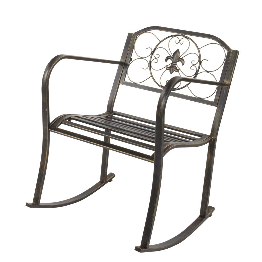 EBLSE Elegant Wrought Iron Porch Rocking Chair Outdoor Garden Single Iron Art Vintage Rocking Chairs (Black)