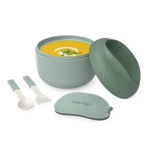 bentgo bowl - insulated leak-resistant bowl with collapsible utensils, snack compartment and improved easy-grip design for on-the-go - holds soup, rice, cereal & more - bpa-free, 21.2 oz (khaki green)