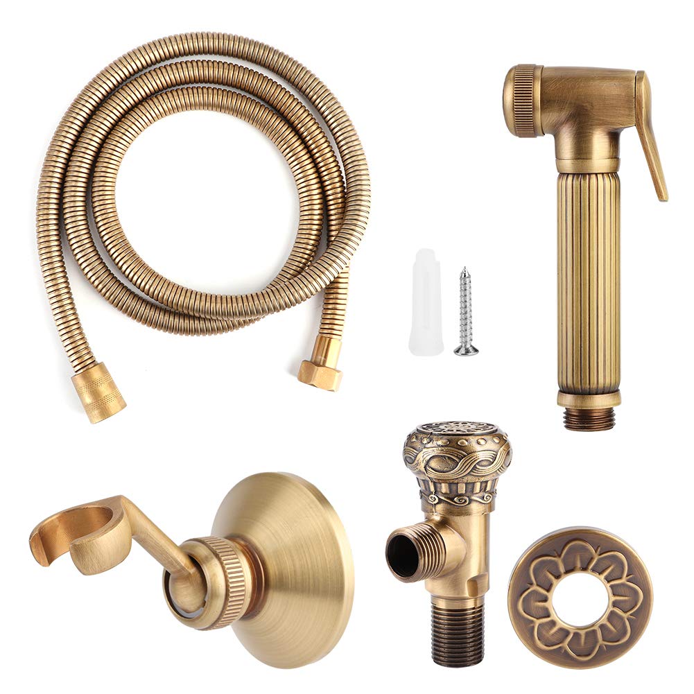 Bidet Sprayer Vintage Brass Handheld Bidet Sprayer Spray Head Bracket Hose Kit Bathroom Accessories