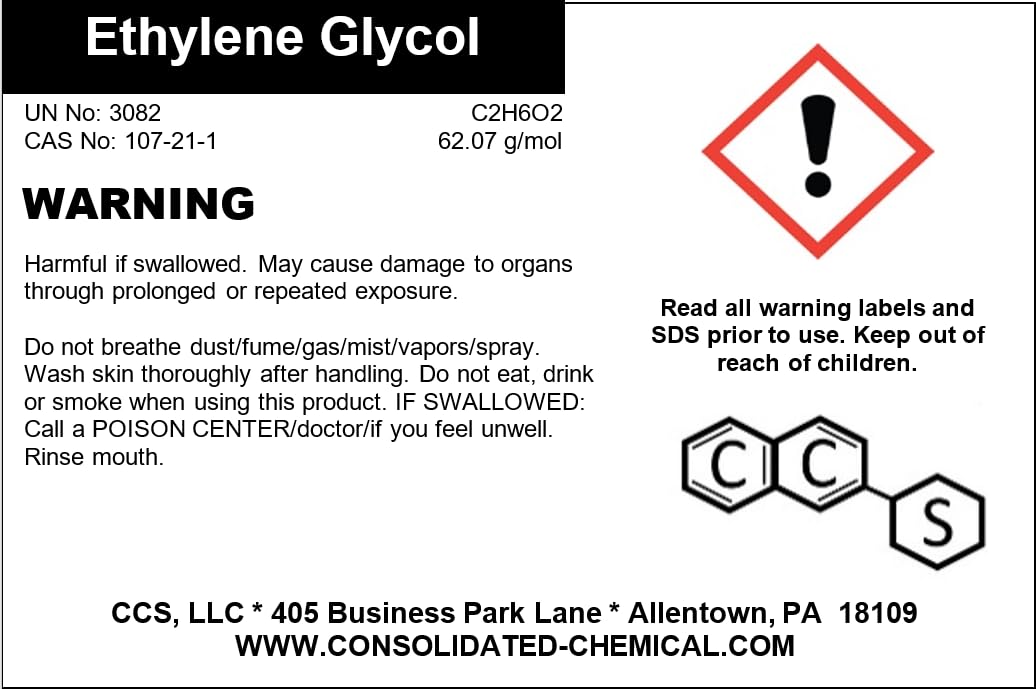 Ethylene Glycol High Purity - New Tamper-Evident Sealed Bottles 500ml (16 fl oz)