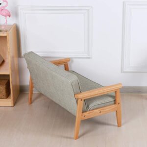 Yoonnie room Double Seater Kid Sofa Chair, Kid Couch with Solid Wood Arm and Linen Pattern PVC for Kids Rest (Light Grey)