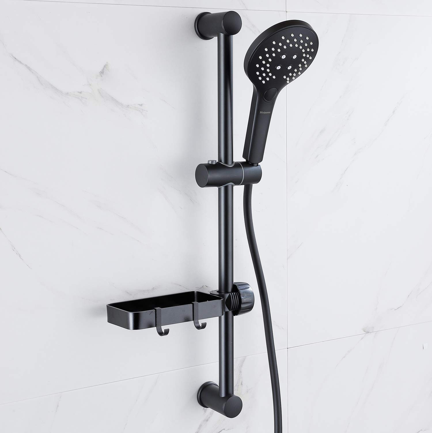 Faucet Shower Rod Assembled Kitchen Storage Rack Shower Caddy Soap Dish Holder with Hooks Matte Black