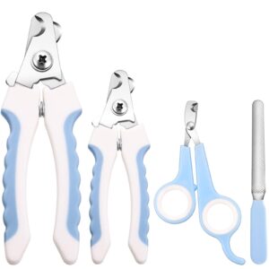 mudder 4 pieces dog nail clippers kit dog cat pets nail clippers and trimmers with safety guard to avoid over cutting and nail file for large and small animals (blue and white)