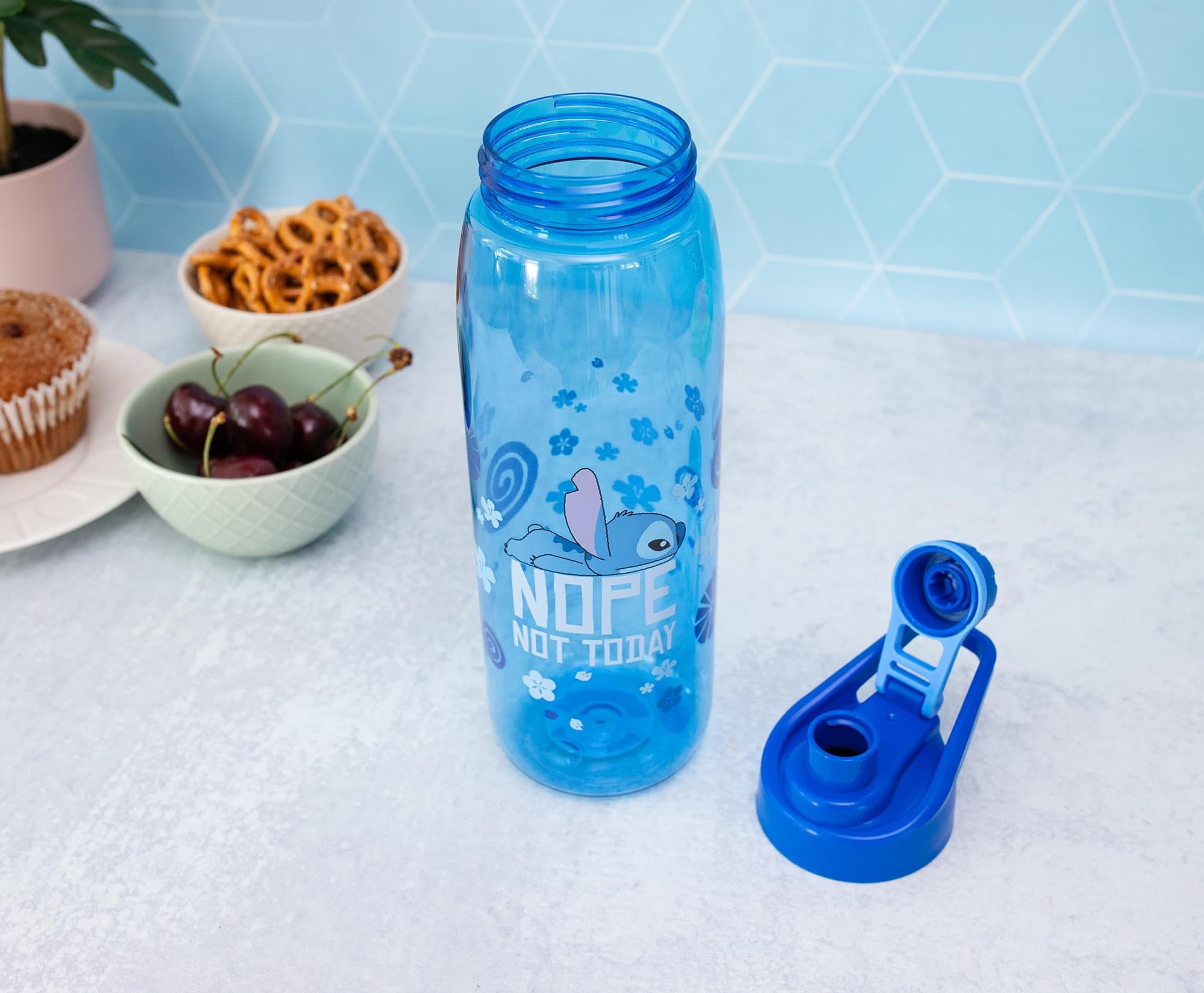 Silver Buffalo Disney Lilo and Stitch Nope Not Today Lazy Water Bottle With Screw-On Lid, 28 Ounces