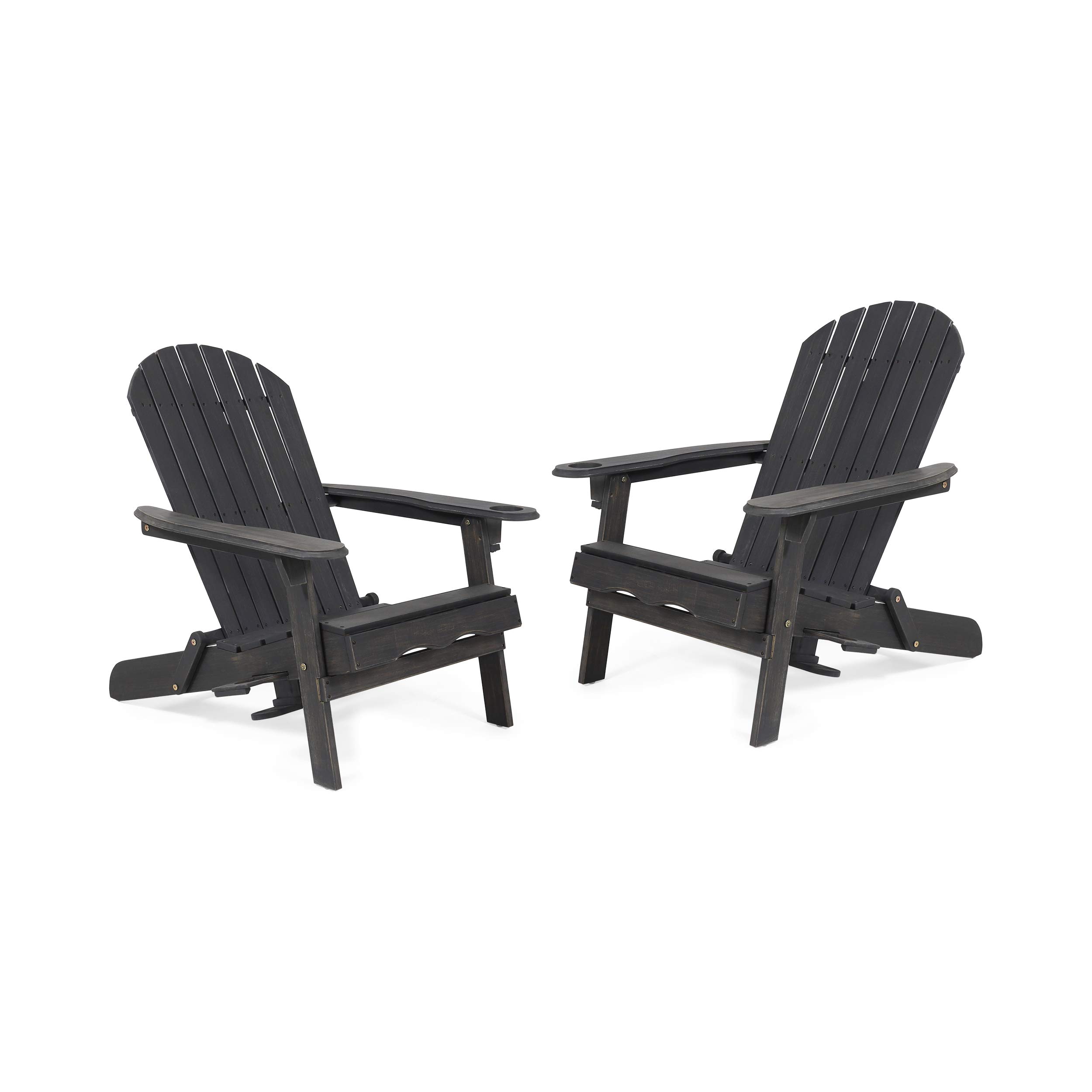 Christopher Knight Home Duncan Outdoor Acacia Wood Folding Adirondack Chairs (Set of 2), Dark Gray