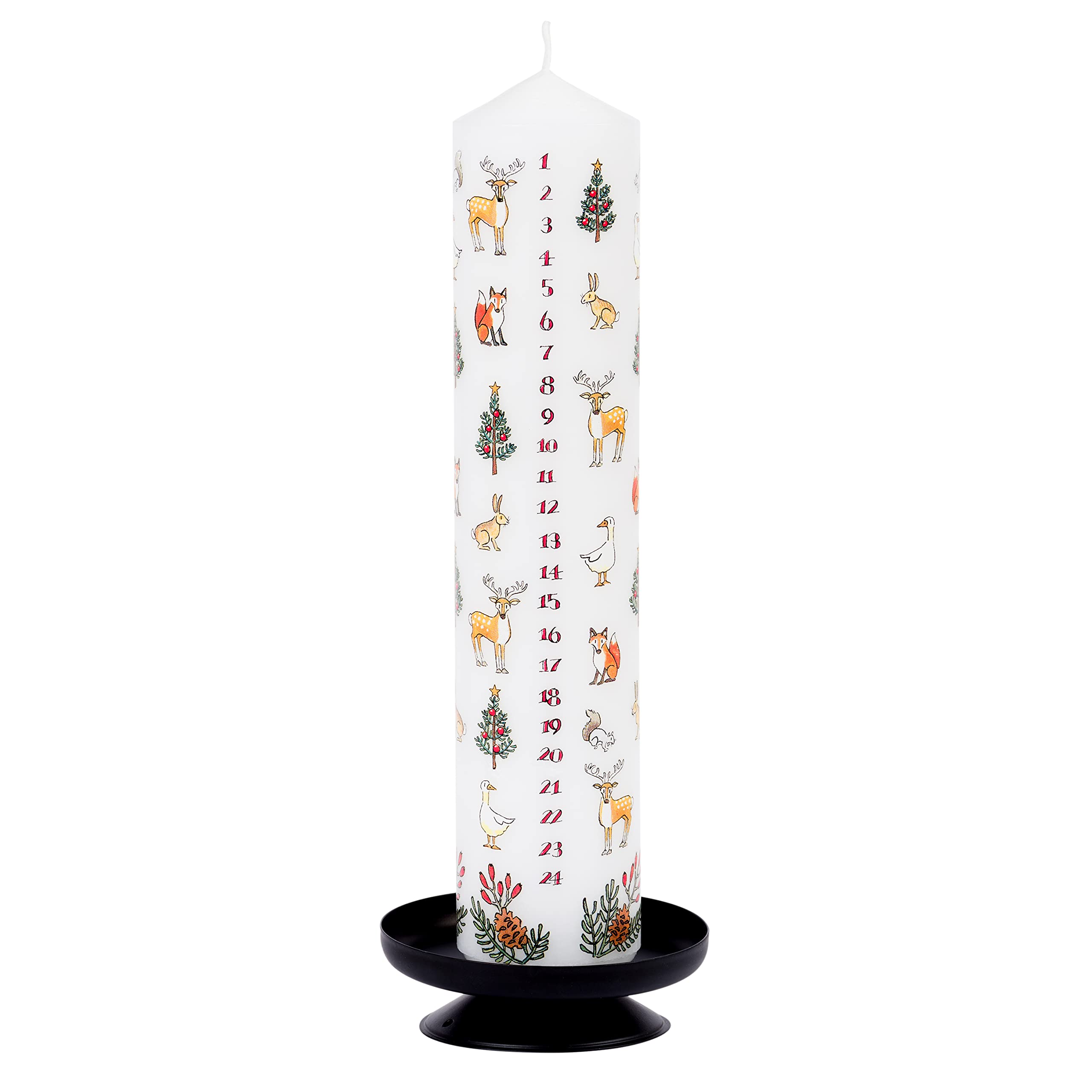 Alison Gardiner Advent Candle Winter Wildlife 4.5 cm x 25.5 cm Pillar Candle Wax Pillar 50 Hours Burn Time Made in England