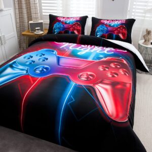 Gamer Bedding Set Full Size Gaming Comforter Cover Set for Boys Bedroom Kids Video Game Gamepad Duvet Cover Set Ultra Soft Teens Children Game Room Decor Bedspread Cover (No Comforter)