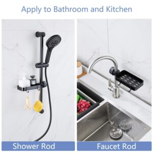 Faucet Shower Rod Assembled Kitchen Storage Rack Shower Caddy Soap Dish Holder with Hooks Matte Black