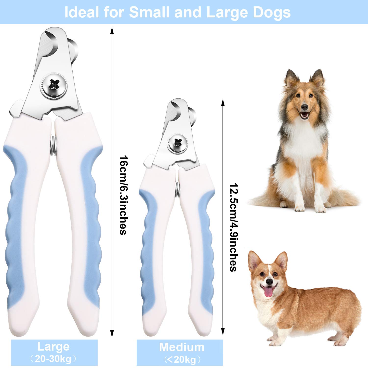 Mudder 4 Pieces Dog Nail Clippers Kit Dog Cat Pets Nail Clippers and Trimmers with Safety Guard to Avoid Over Cutting and Nail File for Large and Small Animals (Blue and White)