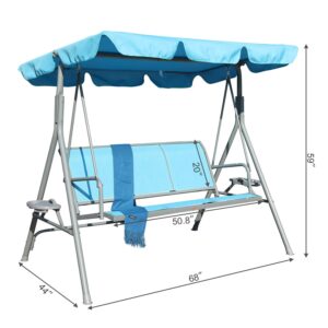 GOLDSUN Garden Porch Swing Hammock Swing Chair Bench for Patio, Garden,Backyard, Balcony with Adjustable Canopy,for Two or Three People (Blue)