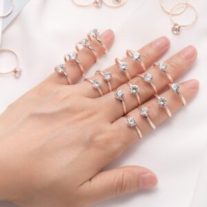 Topoox 40 Pack Rose Gold Diamond Engagement Rings for Bridal Shower Party Game Wedding Table Decorations